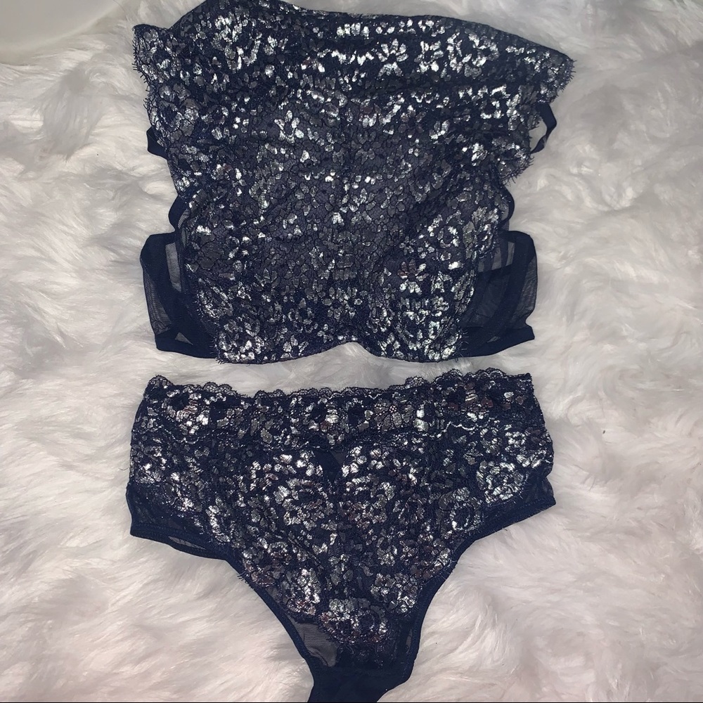 Brand New Victoria Secret Metallic Blue Underwear Set - Gem